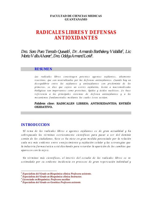 Radicales Libres y Defensas Antioxidantes | DocsCienciasNaturales | uDocz