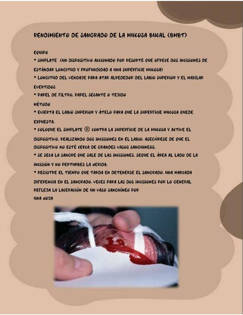 Rendimiento de sangrado de la mucosa bucal (BMBT) | fraii | uDocz