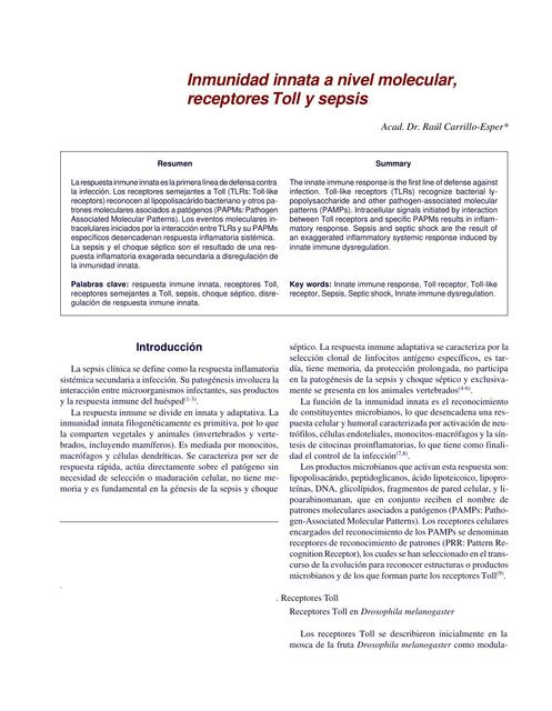 Inmunidad Innata a Nivel Molecular, Receptores Toll y Sepsis ...