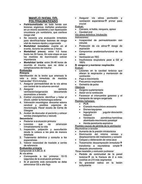 Manejo Inicial del Politraumatizado | Enfermedades | Salud | uDocz Manejo Inicial del Politraumatizado | Enfermedades | Salud | uDocz