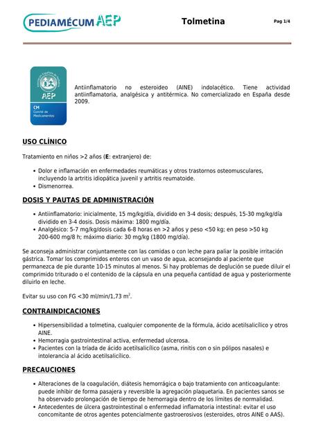Tolmetina | ESPM MEDICINA | uDocz