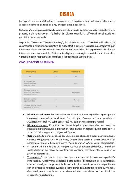 Disnea: Clasificación y Evaluación Clínica | Medicine for all | uDocz