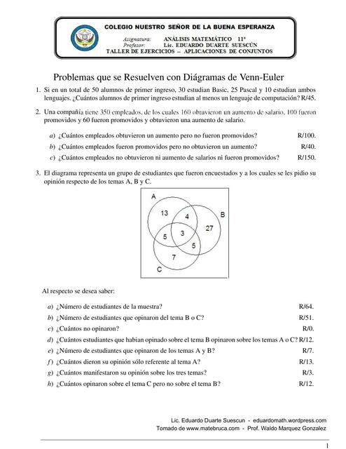 Problemas que se resuelven con diagramas de Venn-Euler