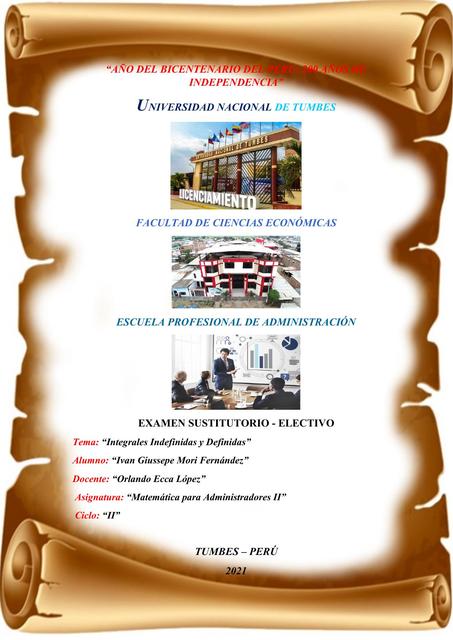 Examen Sustitutorio Electivo de Matematica | Giussepe Mori Fernández | uDocz