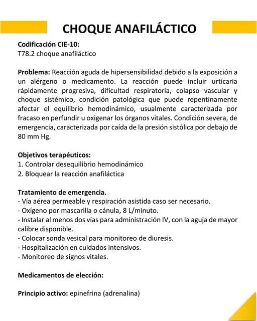 Choque anafiláctico | Diego Israel Tipan, MD. - Apuntes Médicos | uDocz
