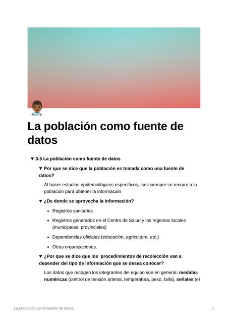 La población como fuente de datos | ESPM MEDICINA | uDocz