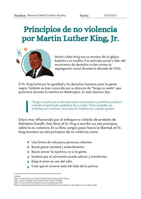 Principios de no violencia por Martin Luther King, Jr. | MARYURI ...