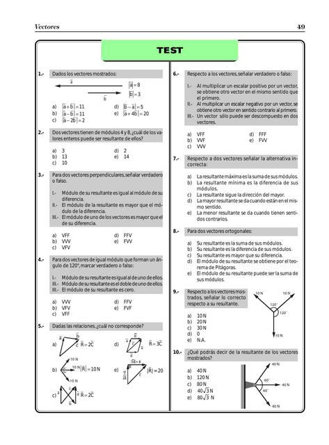 Test de Vectores y Magnitudes 4 | universitemas13 | uDocz