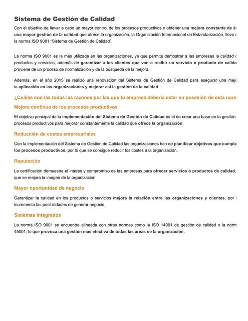 Razón y ventajas de implantar un sistema de gestión de calidad | uDocz Razón y ventajas de implantar un sistema de gestión de calidad | uDocz