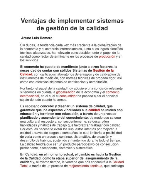 Ventajas de Implementar Sistemas de Gestión de la Calidad ... Ventajas de Implementar Sistemas de Gestión de la Calidad ...