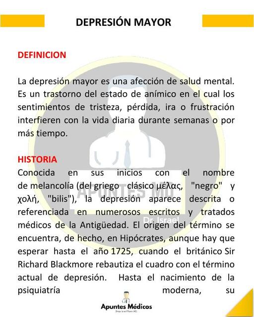 Depresión mayor | Diego Israel Tipan, MD. - Apuntes Médicos | uDocz