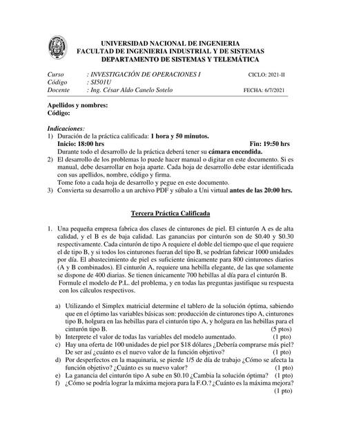 Tercera práctica calificada | Study Ingenieros | uDocz