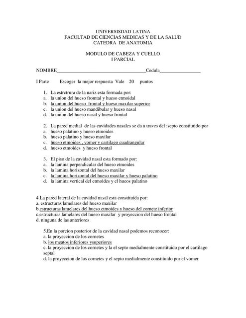 Examen de anatomía cabeza y cuello | MEDilove | uDocz