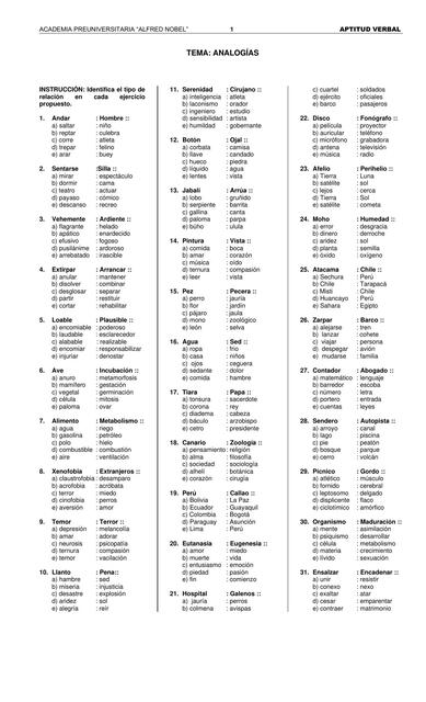 Aptitud verbal analogías II | Giussepe Mori Fernández | uDocz