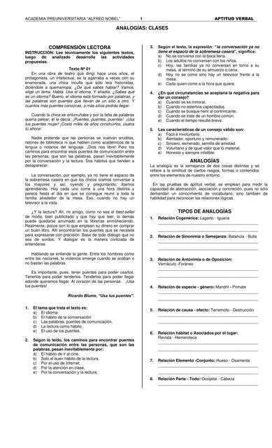 Aptitud verbal analogías IV | Giussepe Mori Fernández | uDocz