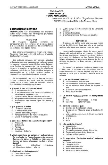 Aptitud verbal comprensión lectora | Giussepe Mori Fernández | uDocz