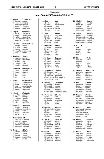 Aptitud verbal - analogías VII | Giussepe Mori Fernández | uDocz