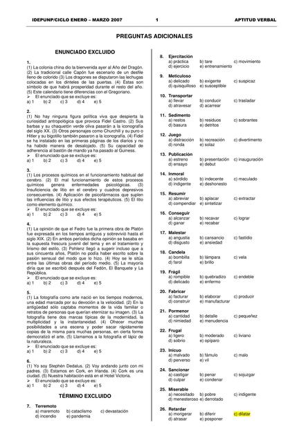 Aptitud verbal - enunciado excluido | Giussepe Mori Fernández | uDocz