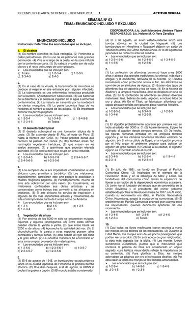 Aptitud verbal - enunciado excluido I | Giussepe Mori Fernández | uDocz