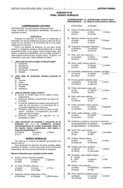 Aptitud verbal - series verbales I | Giussepe Mori Fernández | uDocz