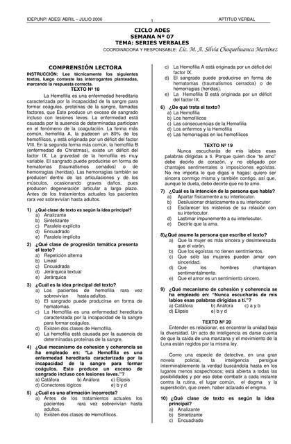 Aptitud verbal - series verbales IV | Giussepe Mori Fernández | uDocz