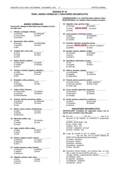 Aptitud verbal - series verbales VIII | Giussepe Mori Fernández | uDocz