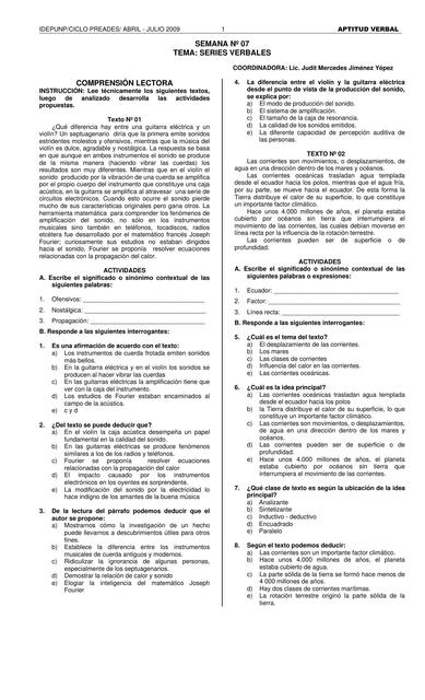 Aptitud verbal - series verbales VI | Giussepe Mori Fernández | uDocz