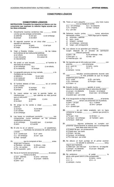 Aptitud verbal - conectores lógicos I | Giussepe Mori Fernández | uDocz