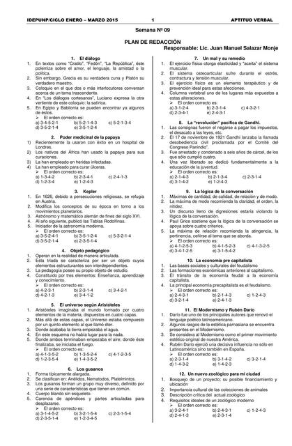Aptitud Verbal- Ordenamiento de Textos I | Giussepe Mori Fernández | uDocz