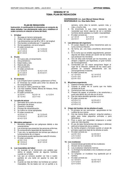 Aptitud Verbal- Ordenamiento de Textos IV | Giussepe Mori Fernández | uDocz