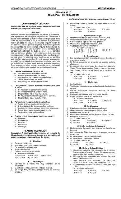 Aptitud Verbal- Ordenamiento de Textos III | Giussepe Mori Fernández | uDocz