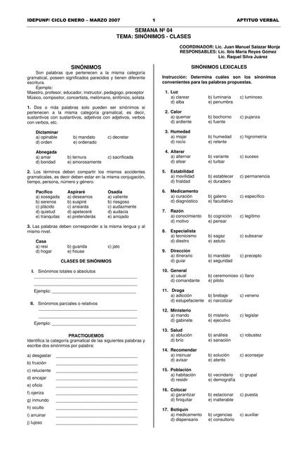 Aptitud verbal sinónimos | Giussepe Mori Fernández | uDocz
