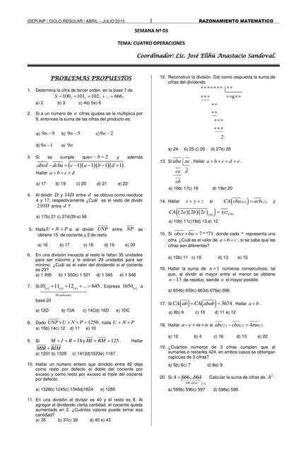Cuatro Operaciones | Giussepe Mori Fernández | uDocz
