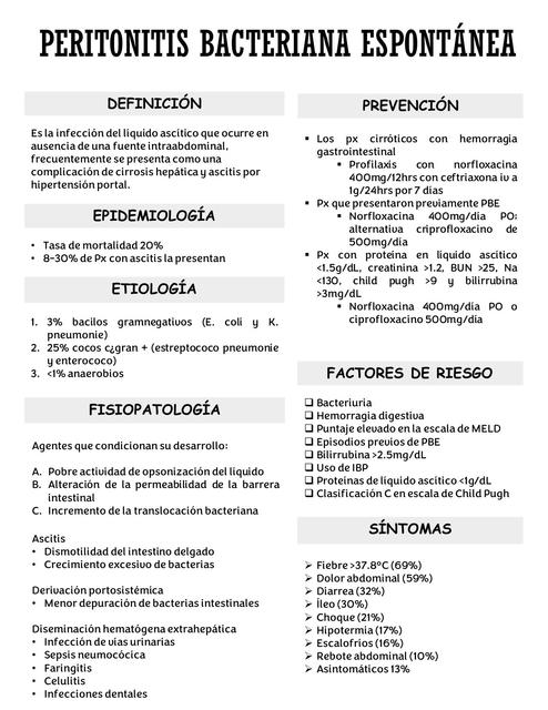 Peritonitis bacteriana espontánea | Medlink.t | uDocz