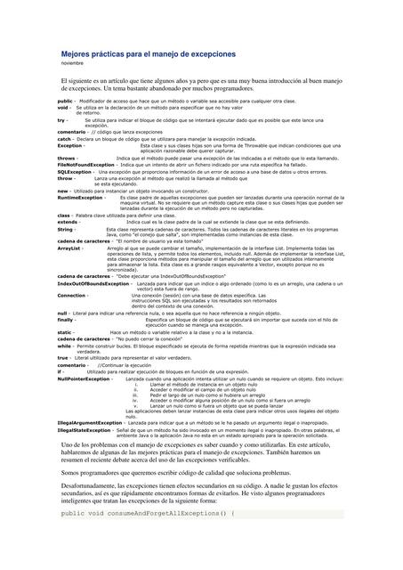 Mejores prácticas para el manejo de excepciones | MARYURI LISBETH | uDocz