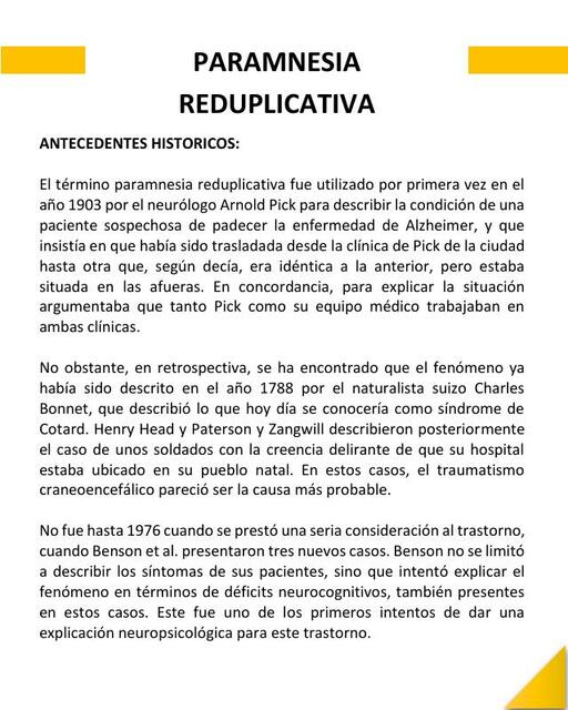 Paramnesia Reduplicativa - Protocolo Psiquiatría | Diego Israel Tipan ...