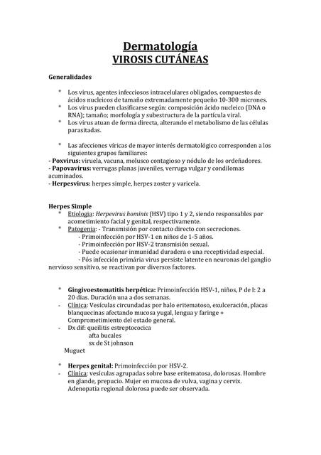 Virosis cutáneas | Busca y descarga apuntes gratis | uDocz