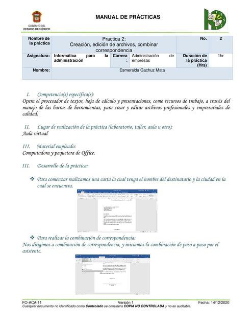 Creación, Edición de Archivos, Combinar Correspondencia | Memex501 | uDocz