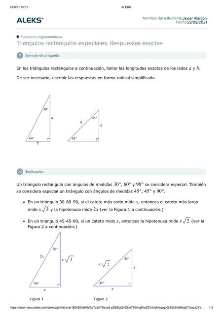 Hoja De Trabajo De Triángulos Rectángulos Especiales Con Clave De ...
