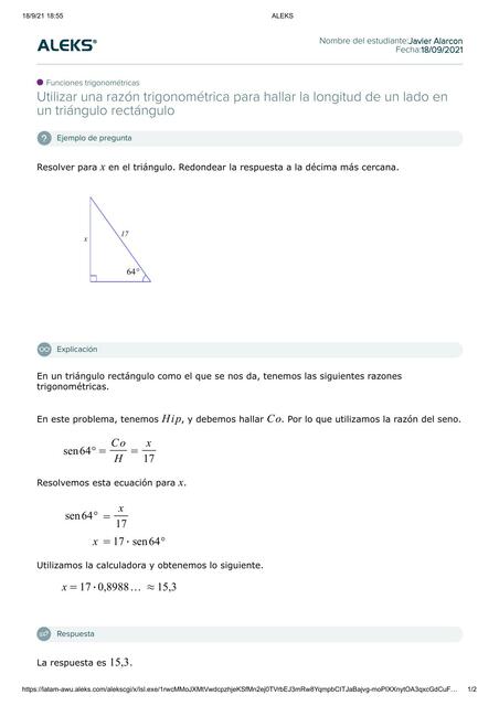 Flashcards de Utilizar una razón trigonométrica para hallar la longitud ...