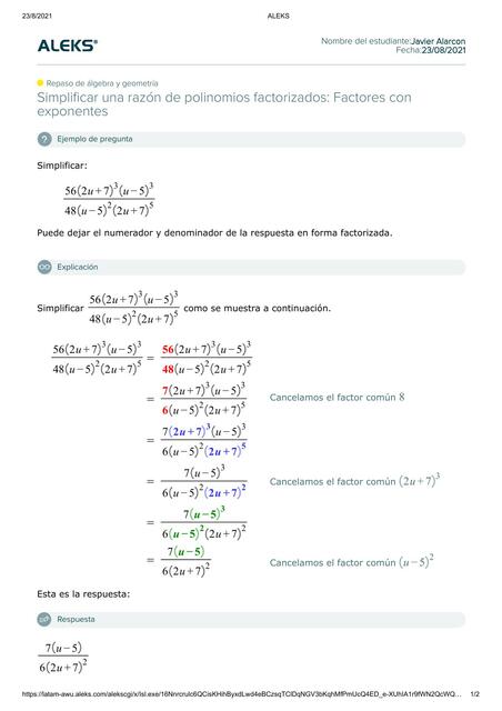 Simplificar una razón de polinomios factorizados | ALARCON BERMUDEZ ...