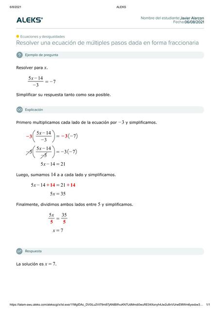 Resolver una ecuación de múltiples pasos dada en forma fraccionaria ... Resolver una ecuación de múltiples pasos dada en forma fraccionaria ...