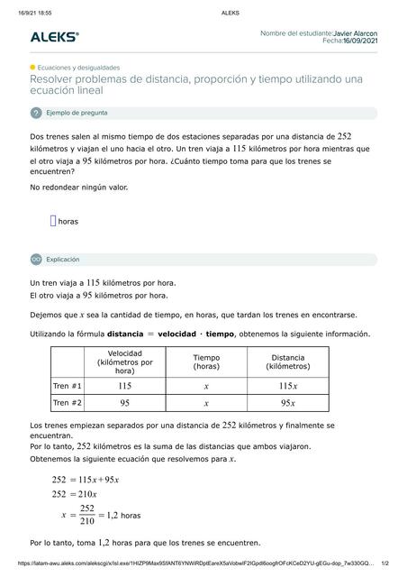 Resolver Problemas de Distancia, Proporción y Tiempo Utilizando una ...