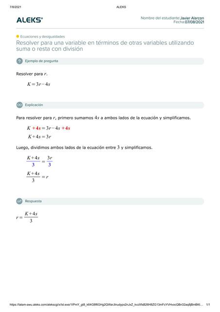 Resolver para una variable en términos de otras variables ...