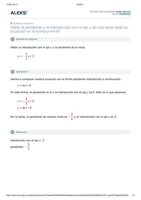 Hallar la pendiente y la intersección. | ALARCON BERMUDEZ JAVIER | uDocz