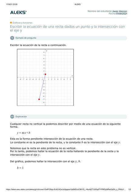 Escribir la Ecuación de una Recta Dados un Punto y la Intersección con ...