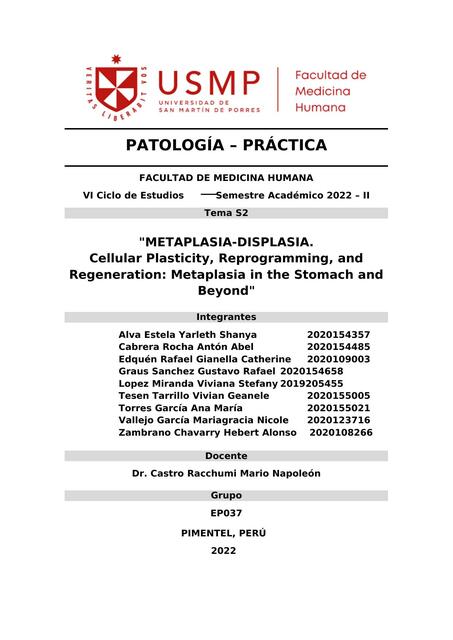 Metaplasia - Displacia | Tiroxina Med 🩺 | uDocz