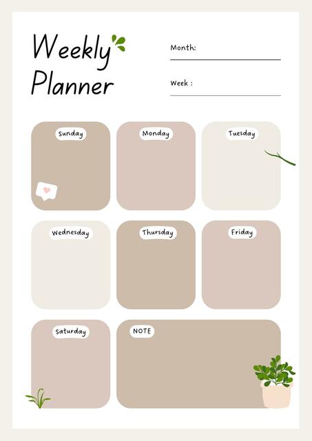 Brown Pastel Illustrative Cute Weekly Planner