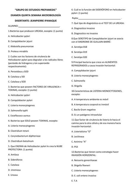 Examen Quinta Semana de Microbiología | Tiroxina Med | uDocz