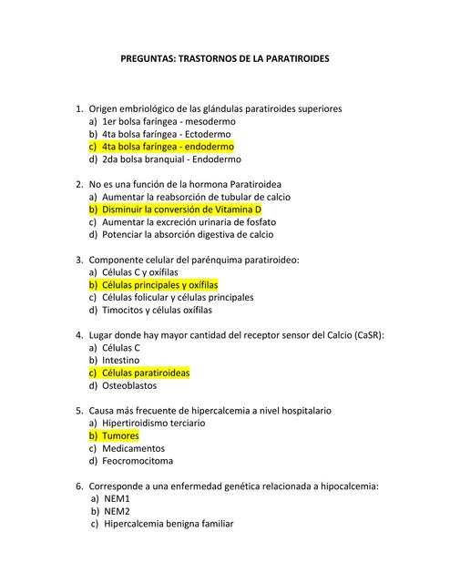 Preguntas Paratiroides | Tiroxina Med | uDocz Preguntas Paratiroides | Tiroxina Med | uDocz